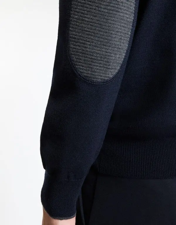 FAY Round Neck Jumper With Contrast Patch Detail - Blue