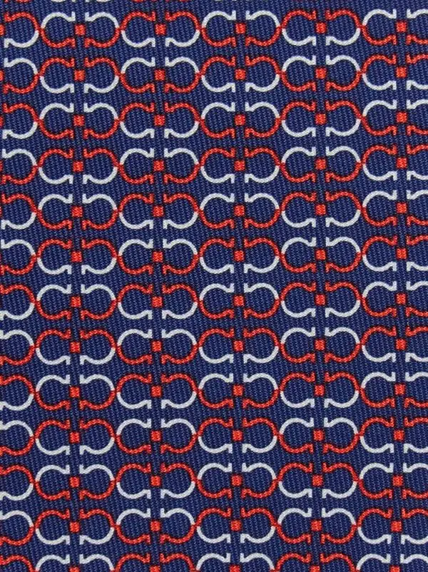 FERRAGAMO Gancini Printed Neck Tie - Navy/red