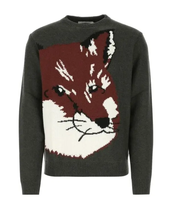 Maison Kitsuné Fox Intarsia Crewneck Jumper - Black