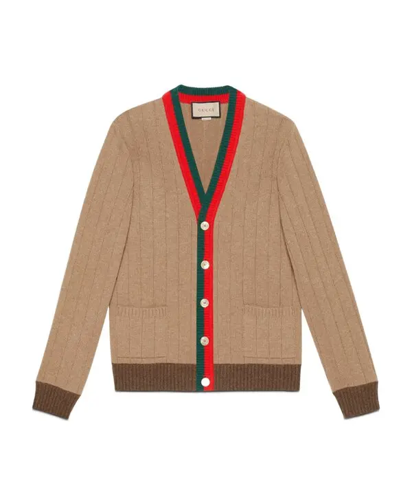 Gucci Web Stripe Ribbed-knit Cardigan