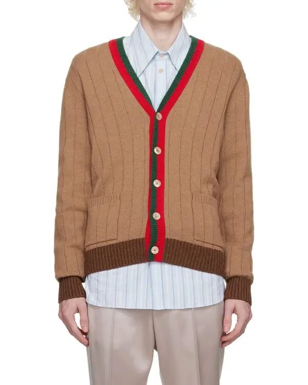 Gucci Web Stripe Ribbed-knit Cardigan