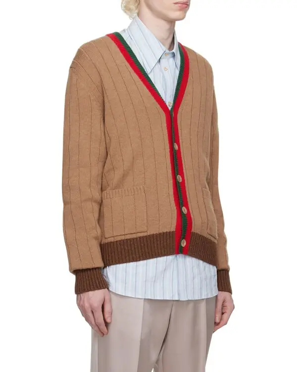 Gucci Web Stripe Ribbed-knit Cardigan