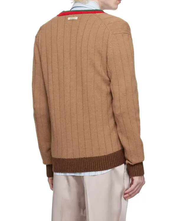Gucci Web Stripe Ribbed-knit Cardigan