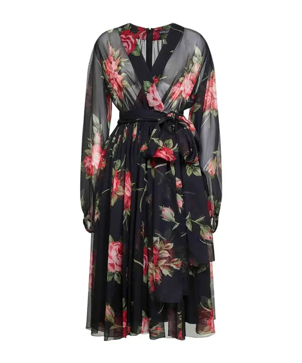 Dolce & Gabbana Floral Printed V-neck Midi Dress - Black/multicolor