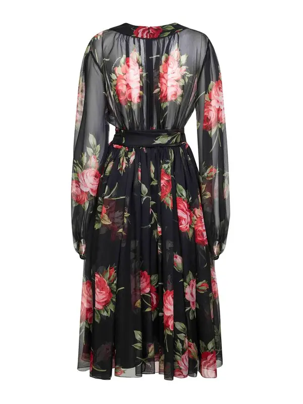 Dolce & Gabbana Floral Printed V-neck Midi Dress - Black/multicolor
