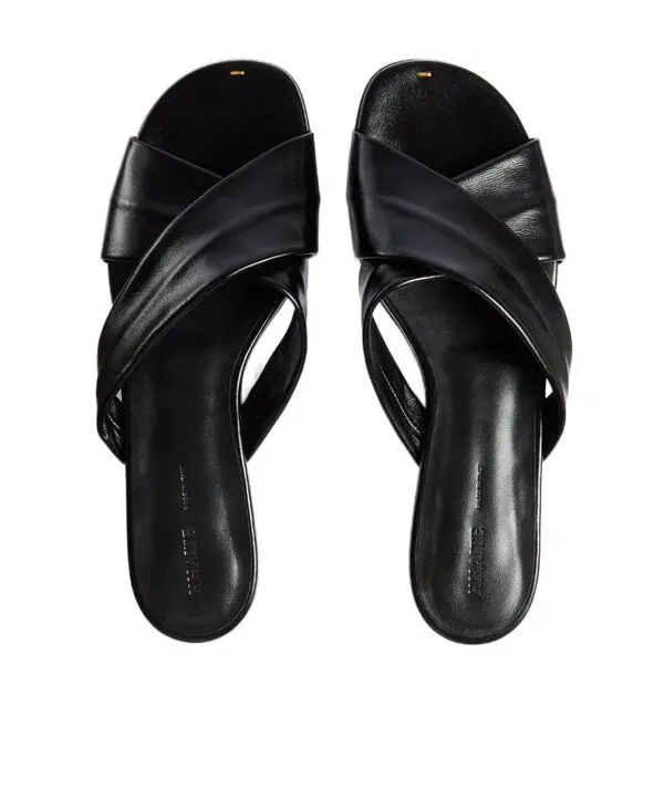 Khaite Liria Flat Sandals In Glossed Italian Calfskin - Black