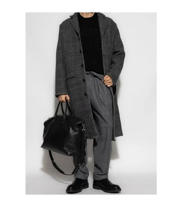 SAMSOE SAMSOE Checked Wool Coat - Black
