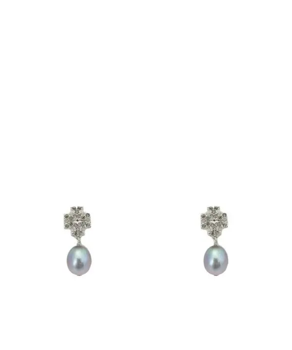 Tory Burch Kira Pearl Drop Earrings - Gray