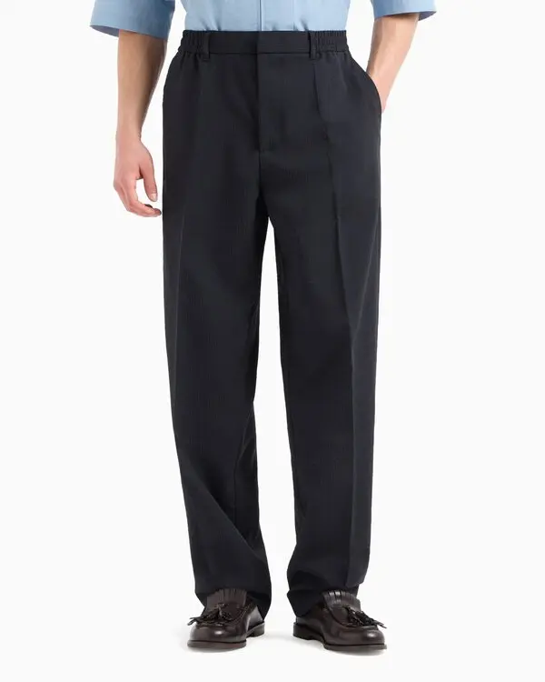 Emporio Armani Seersucker Cotton Blend Trousers