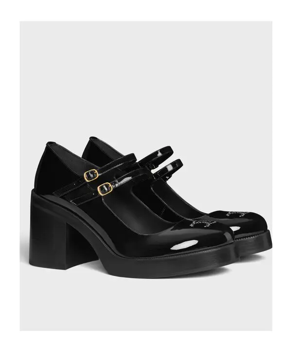Celine Patent Calfskin Mary Janes With Arc De Triomphe Detailing