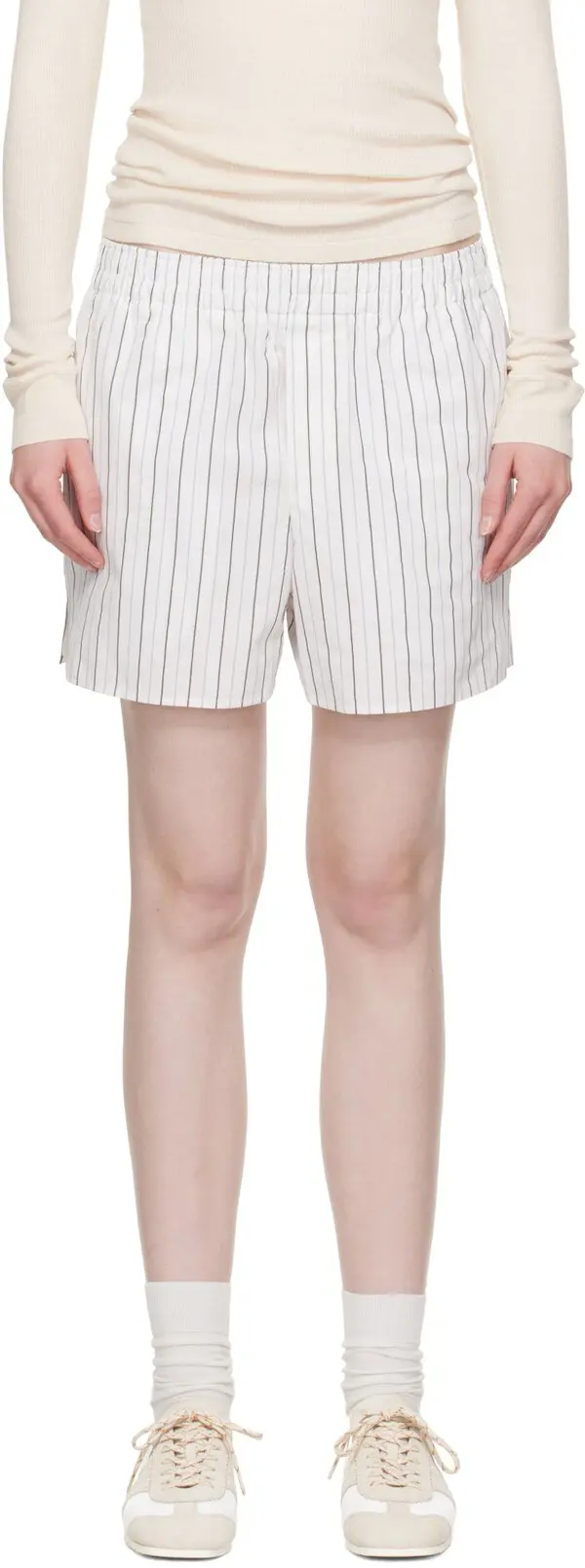 AMI Paris Elastic Waist Striped Shorts - White