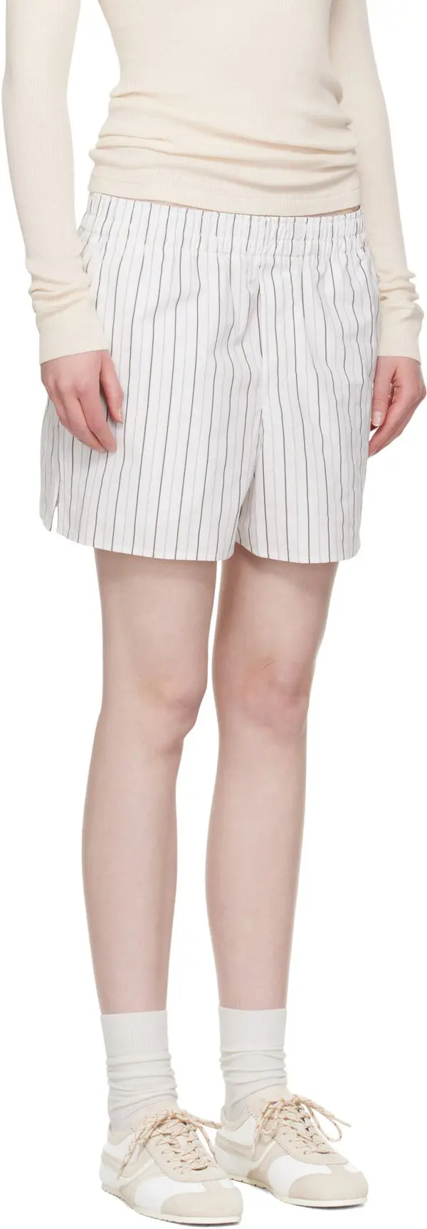 AMI Paris Elastic Waist Striped Shorts - White