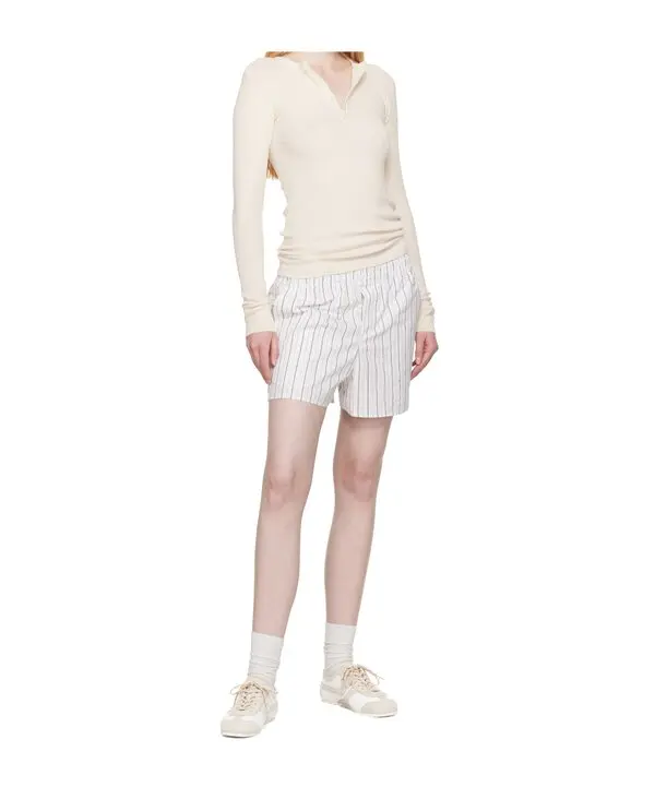 AMI Paris Elastic Waist Striped Shorts - White