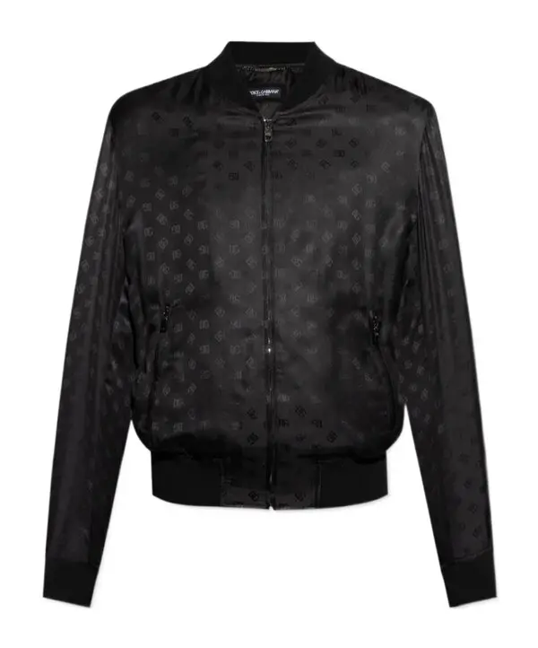 Dolce & Gabbana Logo Jacquard Zipped Bomber Jacket - Black