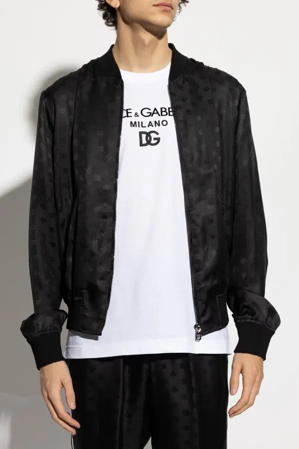 Dolce & Gabbana Logo Jacquard Zipped Bomber Jacket - Black