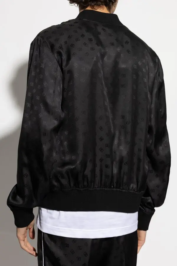 Dolce & Gabbana Logo Jacquard Zipped Bomber Jacket - Black