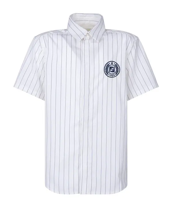 Fendi Logo Embroidered Striped Shirt - White/blue