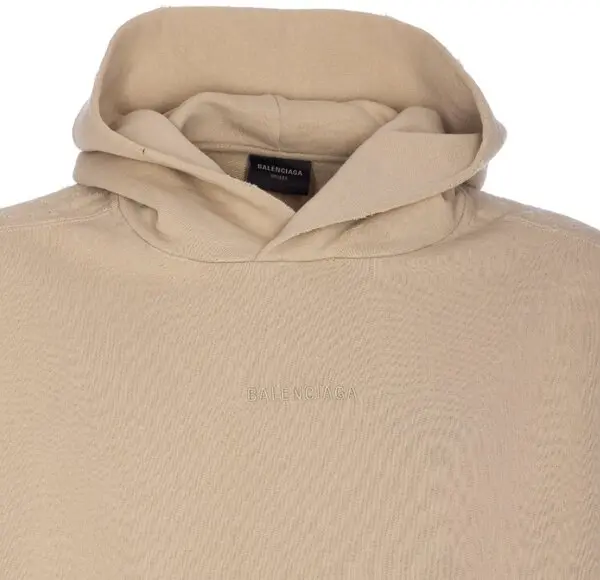 Balenciaga Logo Embroidered Medium Fit Hoodie - Nude