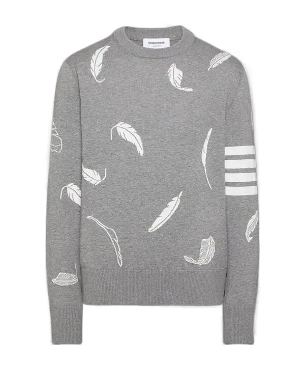 Thom Browne Feather-intarsia Cotton Sweater - Light Gray