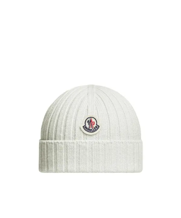 Moncler Logo Patch Beanie - White