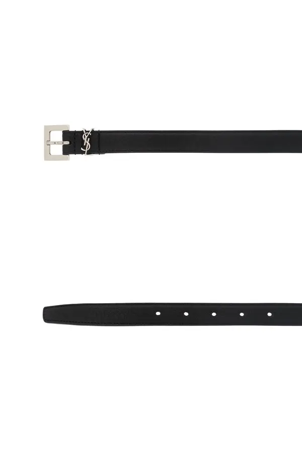 Saint Laurent Logo Plaque Buckled Belt - Black