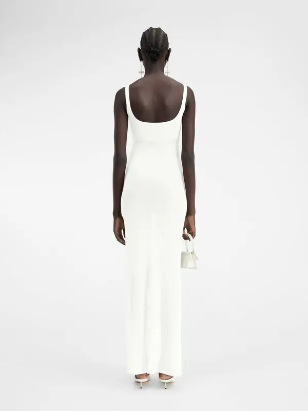 Jacquemus Belted Rib Knit Maxi Dress - White