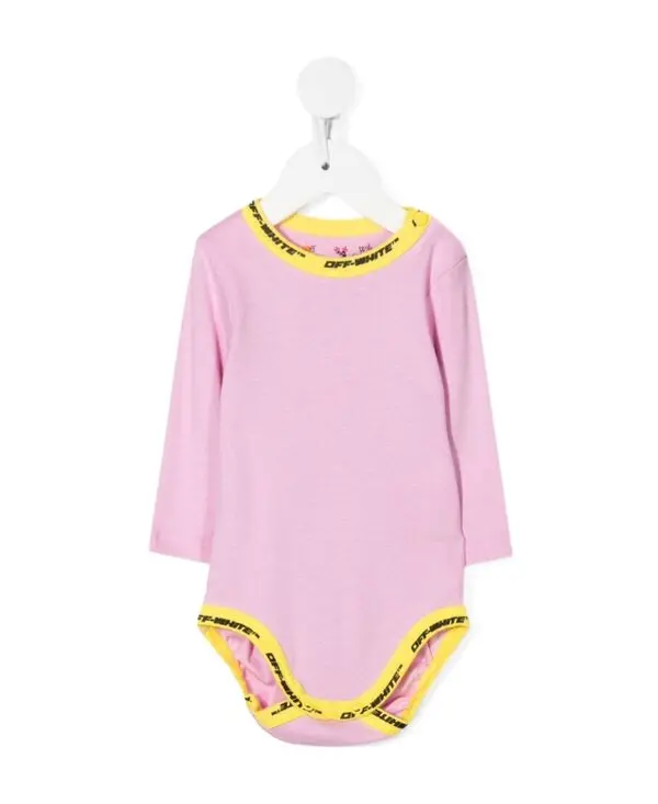 Off-White Logo Trim Long Sleeve Bodysuit - Pink
