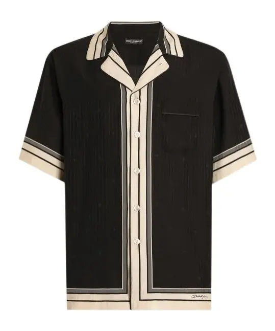 Dolce & Gabbana Dolce Gabbana Stripe Printed Hawaii Shirt - Black