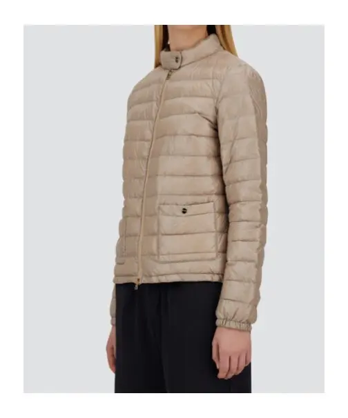 Herno Quilted Down Jacket With Stand Collar And Zipper Closure - Nude