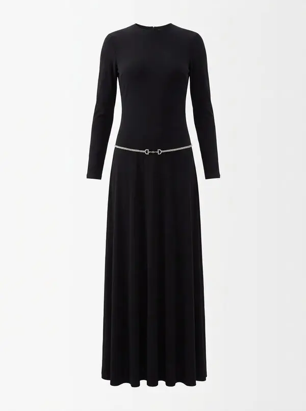 Gucci Jersey Dress With Crystal Horsebit Belt