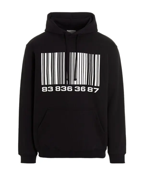 VTMNTS Barcode Printed Drawstring Hoodie - Black