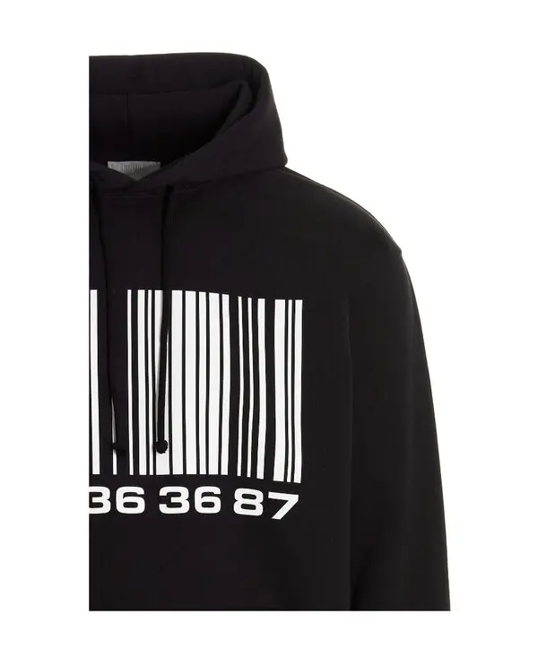 VTMNTS Barcode Printed Drawstring Hoodie - Black