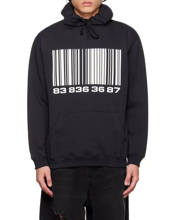 VTMNTS Barcode Printed Drawstring Hoodie - Black