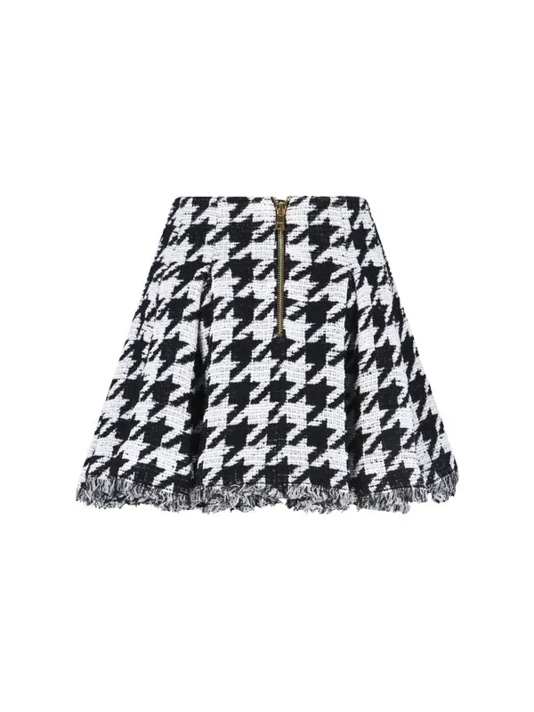 Balmain Button Embellished Houndstooth Tweed Mini Skirt - Black