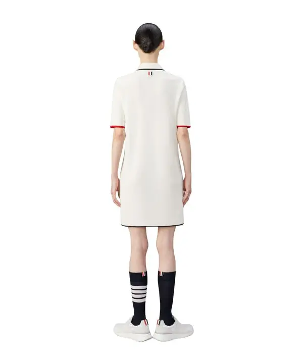 Thom Browne Virgin Wool Dress With Rwb Stripe Detail - White