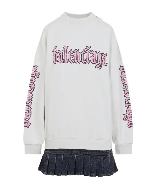 Balenciaga Pleated-hem Logo Dress - White