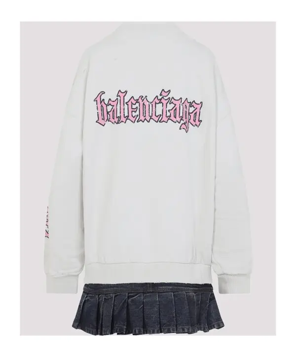 Balenciaga Logo Printed Sweatshirt Dress - White