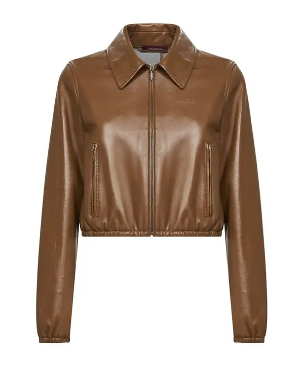 Gucci Collared Zip-up Leather Bomber Jacket - Brown