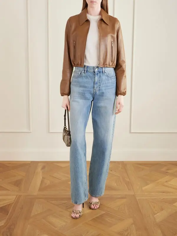 Gucci Collared Zip-up Leather Bomber Jacket