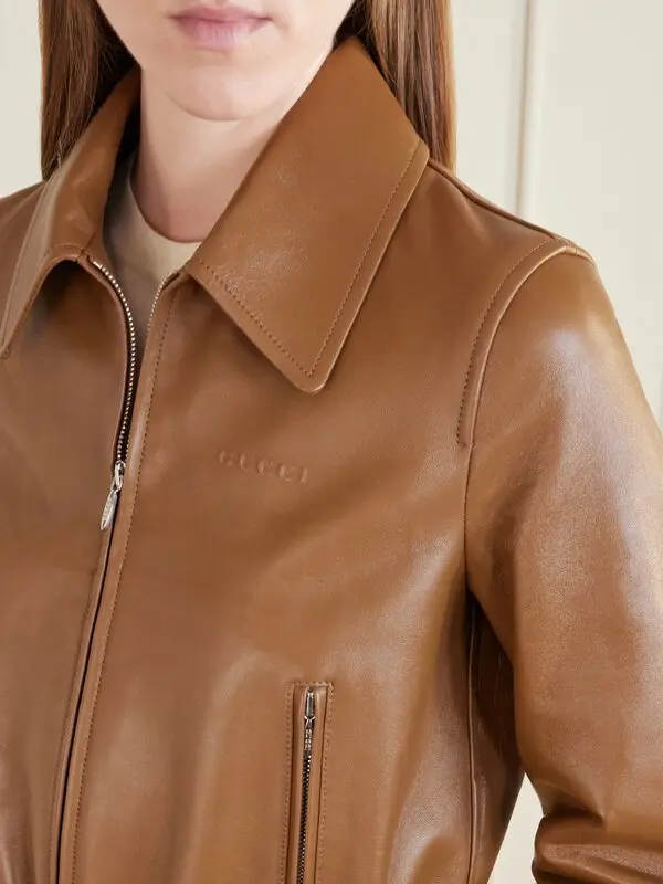 Gucci Collared Zip-up Leather Bomber Jacket