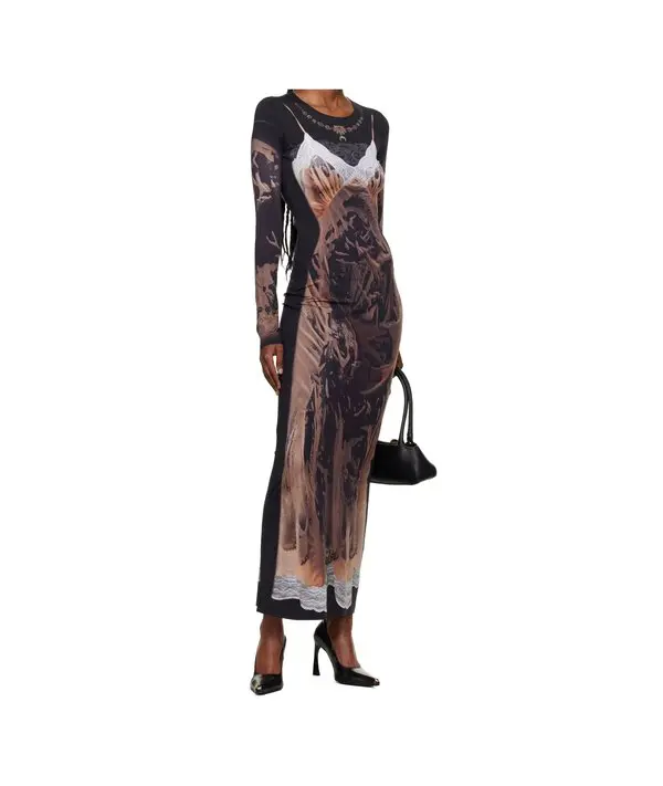 MARINE SERRE Long Sleeve Stretch Knit Maxi Dress