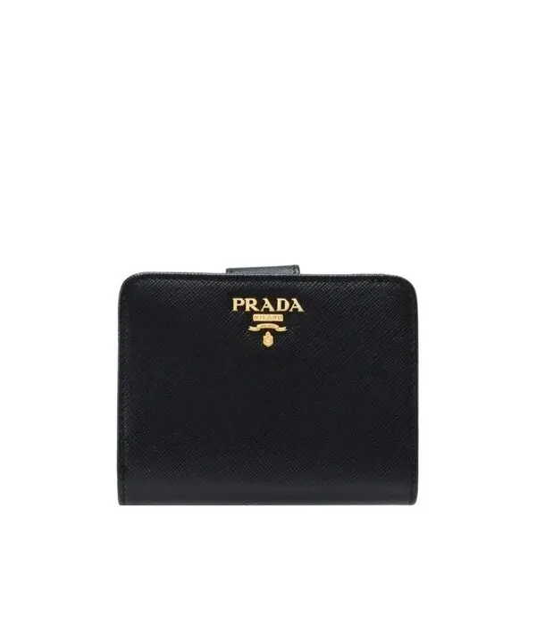 Prada Logo Plaque Small Wallet - Black
