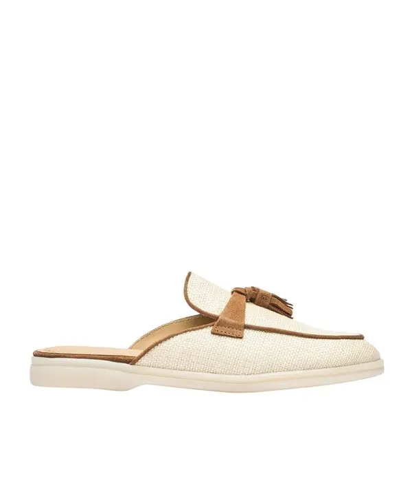 SCAROSSO Lucrezia Raffia Tassel Slip-on Mules - Beige