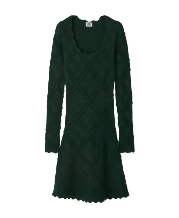 Burberry Long Sleeve Diamond Knit Dress - Green