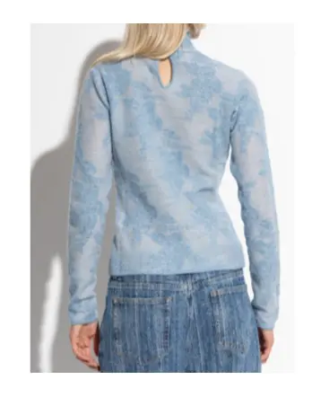 GANNI Blue Sheer Graphic Detail Turtleneck - Light Blue