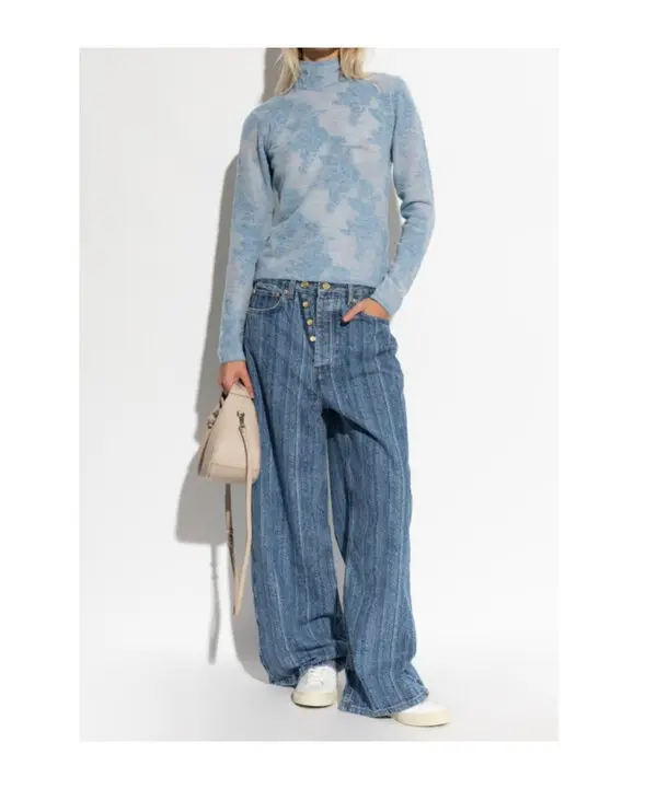 GANNI Blue Sheer Graphic Detail Turtleneck - Light Blue