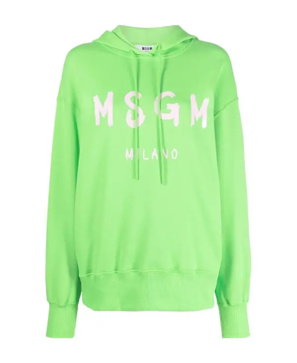 MSGM Logo Print Drawstring Hoodie - Green