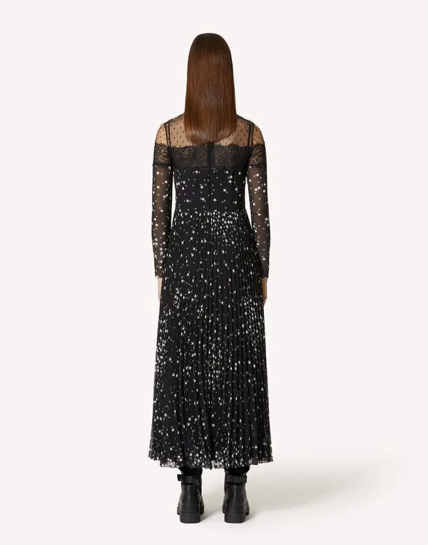 Red Valentino Long Sleeve Printed Pleated Dress