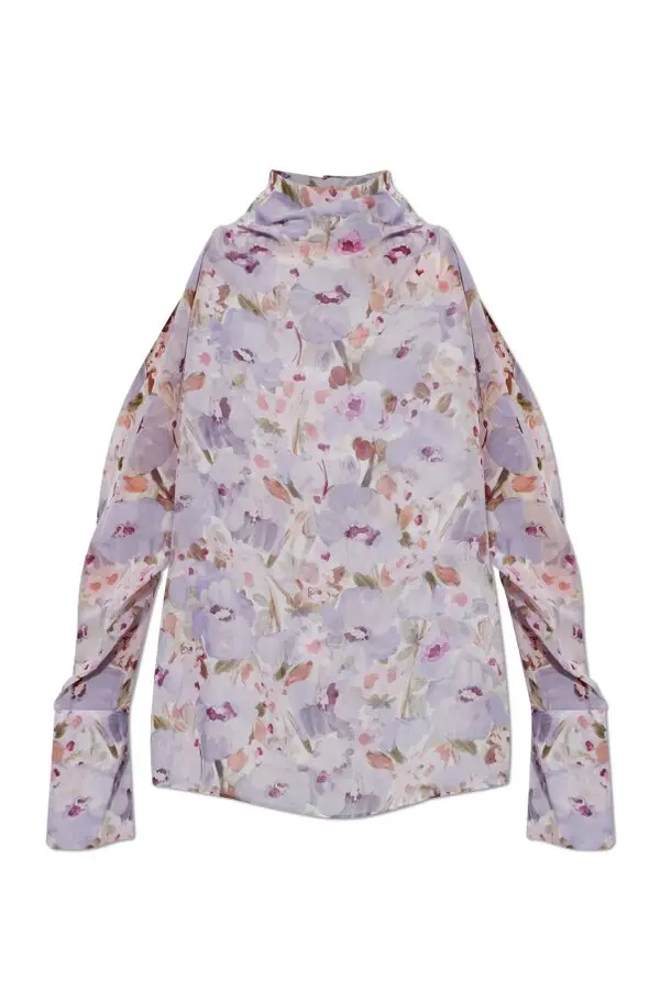 Balmain High Neck Floral Print Blouse
