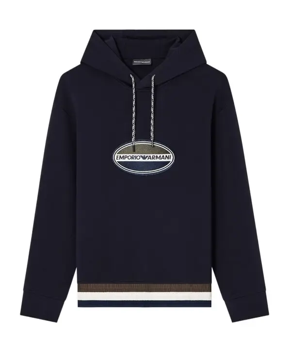 Emporio Armani Embroidered-logo Hoodie - Navy Blue